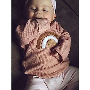 Kulcerry Infant Baby Boy Girl Rainbow Sweatshirt Crewneck Pullover Sweater Long Sleeve Shirt Fall Winter Clothes (Pink, 9-12 months)