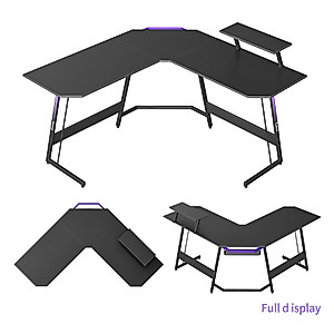 CubiCubi 53 inch Diamon L Shaped Gaming Desk Gamer Workstation, Home Computer Carbon Fiber Surface Corner Gaming Desk PC Table with Cable Tray