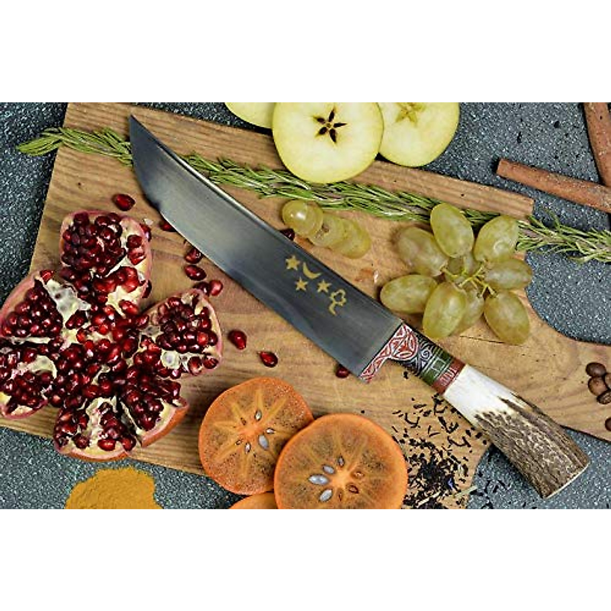 Genuine Handmade Uzbek Chefs Knife Pchak - Deer Horn Handle - 11 Inches - Uzbek Pchak - Ethnic Sheath – Uzbekistan Knife Pichok - Ethnic Souvenir - Bonus Popular Uzbek Recipes Ebooks