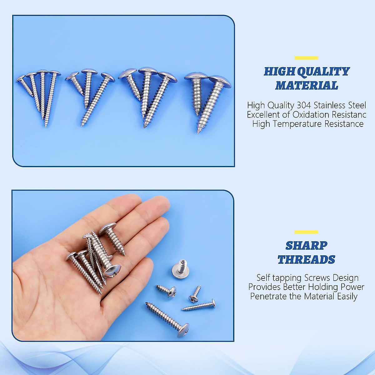 Glarks 250Pcs M3 M4 M5 M6 Metric 304 Stainless Steel Phillips Truss Head Sheet Metal Tek Screws Assortment Kit, 12 Sizes 12-30mm Pan Head Self Tapping Wood Screws Set