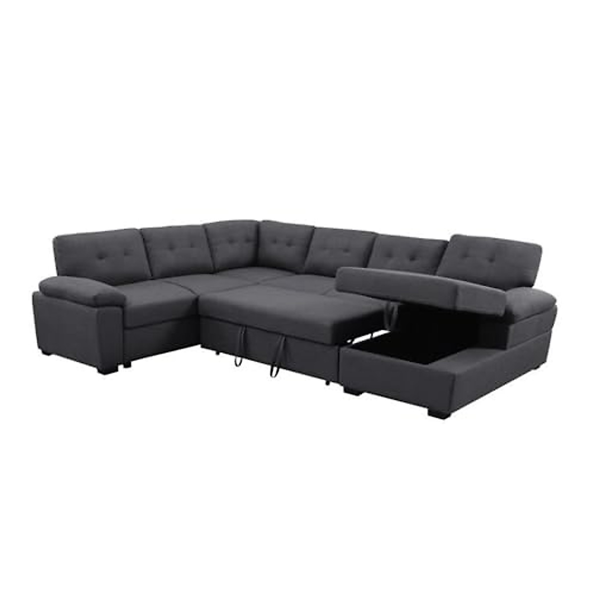 Pemberly Row 5-Seat Fabric Sleeper Sectional Sofa with Storage in Dark Gray