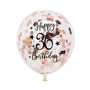 Rose Gold 36th Confetti Latex Balloons, Woman Happy 36 Years Birthday Party Balloon Decoration With Confetti, 12in, 16 Pack