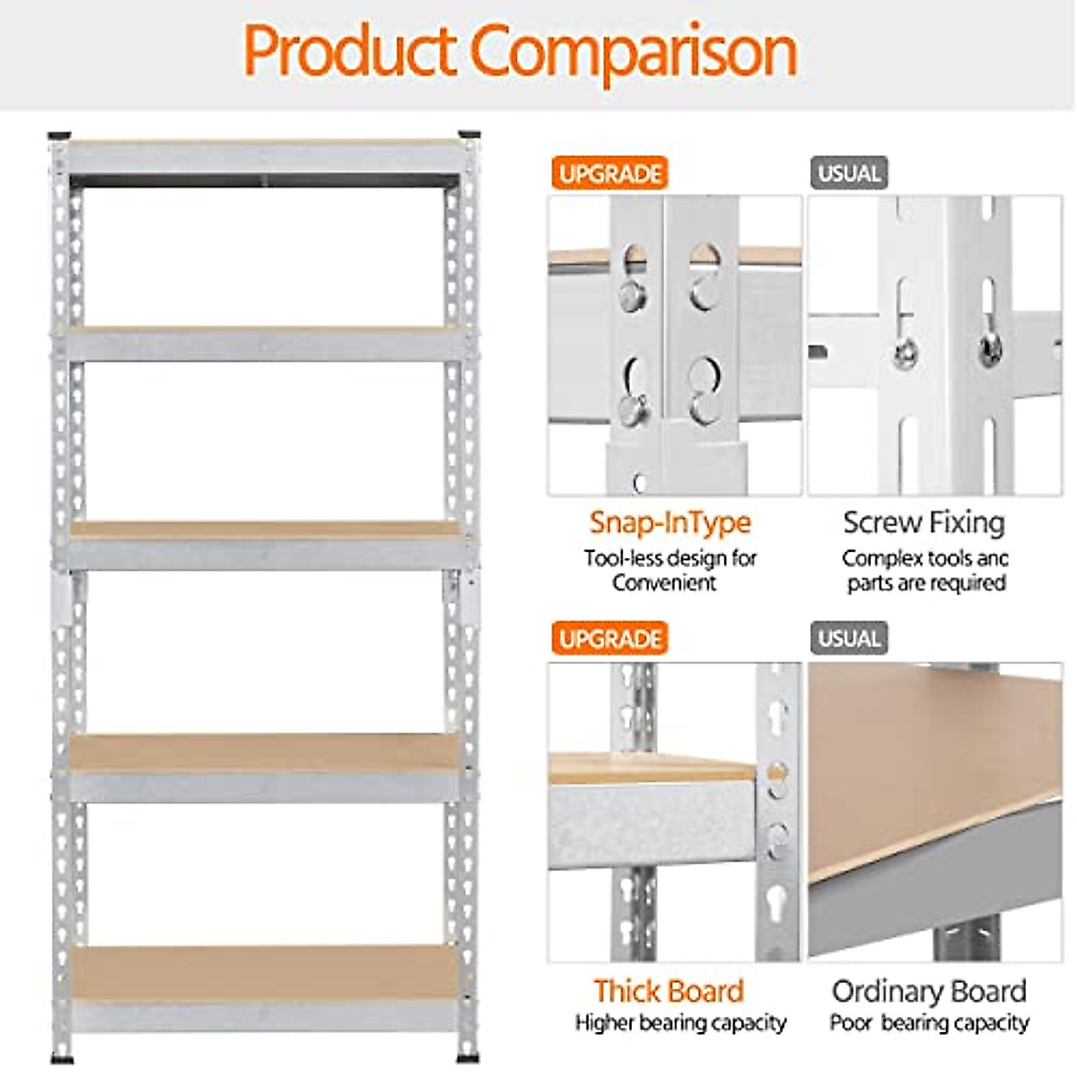 Topeakmart 2 PCS 5-Tier Utility Shelves, Metal Storage Shelves Garage Shelving Unit Adjustable Garage Storage Shelves Storage Racks Heavy Duty Shed Shelving- Silver, 27.5 x 12 x 60 Inch