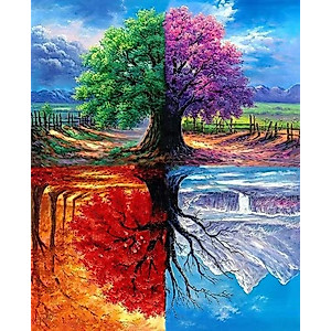 Stamped Cross Stitch Tree Counted Cross Stitch Kits Beginners Cross Stitch Kits for Adults 11CT DIY Embroidery Needlepoint Counted Kits for Home Decor 12x16inch