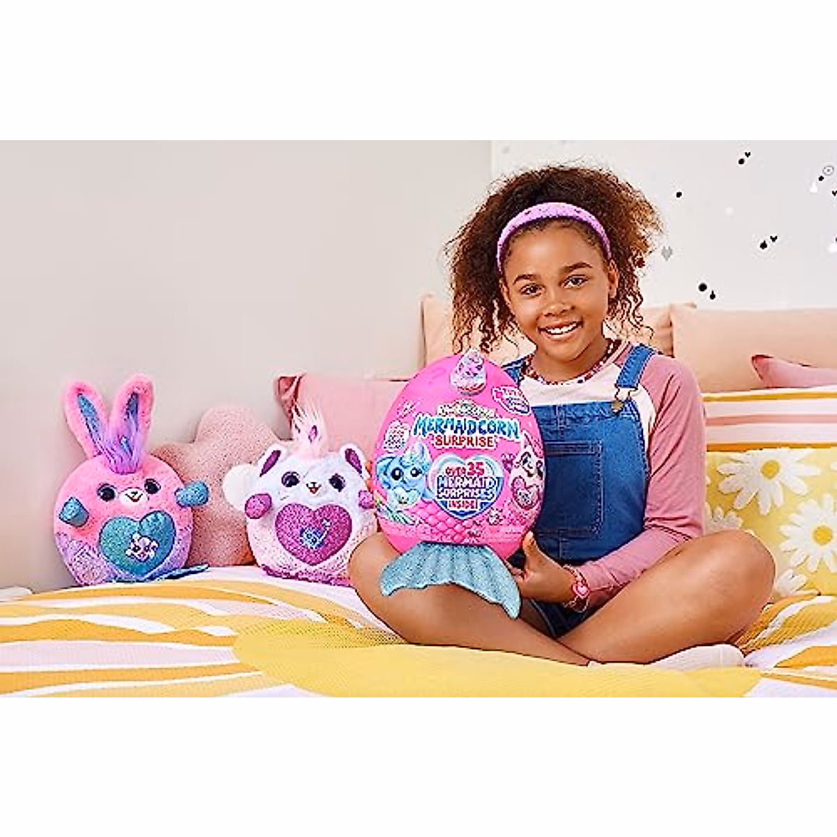 Rainbocorns Mermaidcorn (Bunny) by ZURU, Collectible Plush, Mermaid Surprises, Cuddle Plush Stuffed Animal, Surprise Egg, Stickers, Magic Sands & Bubble Mixture, for Girls 3+ Up