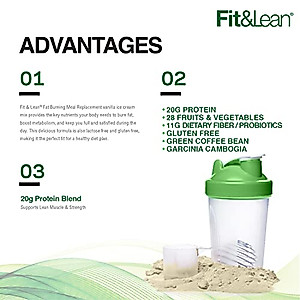 Fit & Lean Meal Shake Meal Replacement with Protein, Fiber, Probiotics and Organic Fruits & Vegetables, Cookies and Cream, 1lb, 10 Servings Per Container