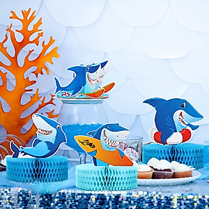 9 Pieces Shark Honeycomb Centerpiece Shark Table Centerpiece Shark Birthday Party Decorations Shark Theme Birthday Party Favors for Baby Shower Shark Sea Themed Birthday Party Supplies
