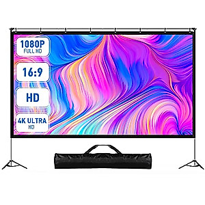MOOKA Projector Screen with Stand-120 inch, Portable Indoor Outdoor Projector Screen Fordable, 16:9 4K HD Wrinkle-Free Outdoor Movie Screen with Carry Bag, Front Rear Video Projection Screen for Movie