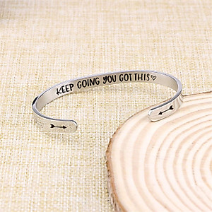 Jvvsci Keep Going You Got This Cuff Bracelet, Inspirational Motivational Gift, Friends BFF Sisters Encouragement Gift,Uplifting Gift for Her, Strength Jewelry, Arrow Symbols, Secret Message
