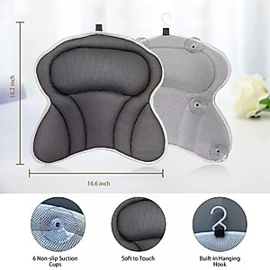 Bath Pillow - Ergonomic Bath Pillows for Tub Neck and Back Support, Bathtub Pillow with Powerful Suction Cups, Quick Dry & Ultra Soft 4D Mesh Tub Pillow for Bath, Bath Cushion