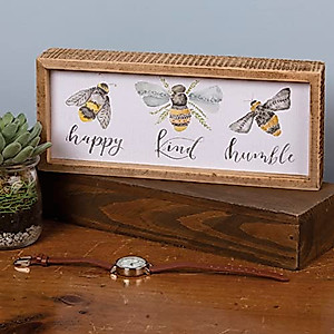 Primitives by Kathy 101758 Inset Box Sign, 10" Length x 4.25" Height x 1.75" Width, Bees - Happy, Kind, Humble