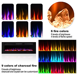 KEGIAN 50" Electric Fireplace, Wall Mounted and Recessed Electric Fireplace Inserts with Remote Control, Adjustable Flame Color, 750w/1500w, Black…