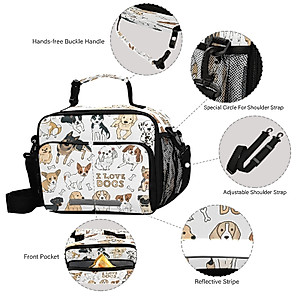 ALAZA Cute Dog Animal Doodle Lunch Bag Reusable Insulated Cooler Lunch Tote Bag With Adjustable Shoulder Strap For Office Work Picnic Travel,Size 11 X 4.33 X 9.05 Inch