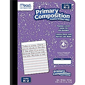 Mead Primary Composition Notebook K-2, 6 Pack Primary Ruled Composition Book, Color May Vary, Grades K-2 Writing Dotted Lined Notebook, 100 Sheets (200 Pages) 489902ELG