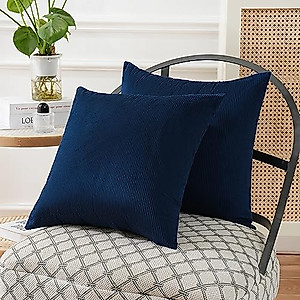 JIAHANNHA Velvet Navy Blue Throw Pillow Covers 18x18 Inches Set of 2 Soft Decorative Striped Design Square Cushion Covers for Couch Sofa Bed Livingroom Car,45x45Cm