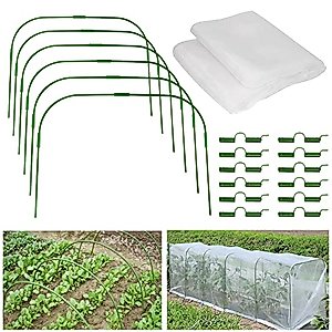 BEAMNOVA Garden Netting Mesh Greenhouse Hoops for Raised Beds Row Cover Barrier Support Frame Cover Climbing Plants Stakes with Clips for Outdoor Vegetable Tomato Vines DIY