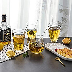 Reusable Glass Straws 8 in 1 set 8.5" Borosilicate Glass Straws Eco Friendly Drinking Straw for Smoothies Cocktails Bar Accessories Straws with Brushes Inside