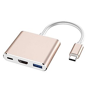 XUNMAIFHB Portable Docking Station,Type-c Turn hdmi Three-in-one Converter typec Multi-Function Docking Station USB Interface, PD Fast Charge, HD HDMI Fast Transmission, Gold