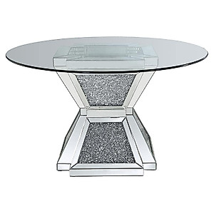 Acme Furniture Noralie Dining Table, Clear Glass, Mirrored & Faux Diamonds