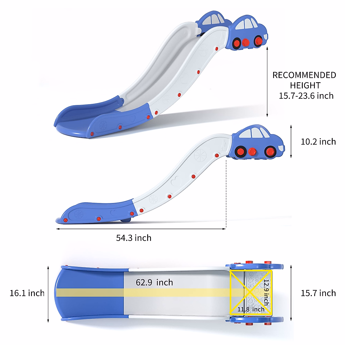Kids Slide for Bed Couch Slide for Stairs Slide Extended Widened Toddler Slide Plastic Indoor Slide Toy Easy to Assemble Store Car Blue Plus