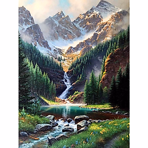 LELEMON Diamond Painting Kits,Waterfall Diamond Art for Adults,Mountain 5d Diamond Painting Kits for Adults,Scenery Diamond Art Kits with Diamond Painting Accessories for Home Wall Decor 12 x 16inch