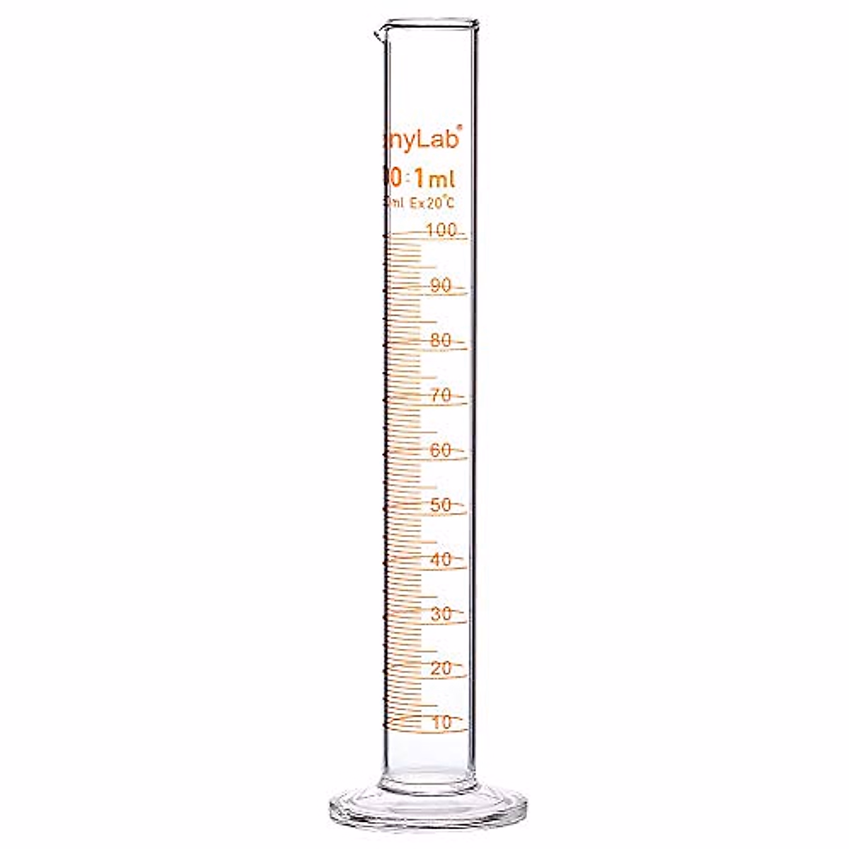 stonylab 1-Pack Graduated Cylinder, Borosilicate Glass 100 ml Heavy Wall Graduated Glass Measuring Cylinder