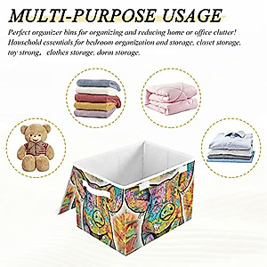 Piggy Storage Bins with Lids and Handles 17x13x12 In Foldable Fabric Storage Basket Toys Clothes Organizer for Shelves Closet Home Bedroom Office