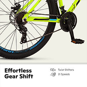 Schwinn High Timber ALX Mountain Bike for Adult Men Women, 27.5-Inch Wheels, 21-Speeds, Front Suspension, Aluminum Frame, Mechanical Disc Brakes, Yellow