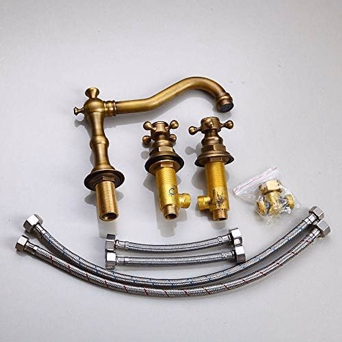 Bathroom Kitchen Basin Mixer Tap Sink Faucet 2 Handles 3Pcs Gold Bathroom Basin Faucet Bathtub Tap-Matte Black,Antique Brass