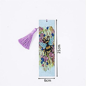Lotus Flower Dragonfly Bookmark Diamond Painting Kit - pigpigboss 2 Set Diamond Painting Leather Bookmark Honey Bee Hive Bookmark Diamond Painting Arts Crafts Kit for Adult Book Decor Gift (21 X 6 CM)
