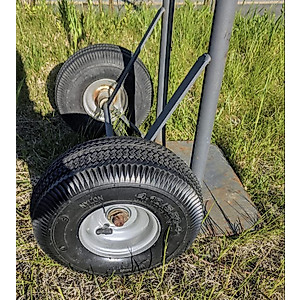 Rocky Mountain Dolly Wheel 4.10/3.50-4” - Heavy Duty Replacement Tire/Rim for Hand Truck, Cart, Dolly, Garden Cart - 2.25” Offset Hub with Pneumatic 5/8” Ball Bearing - Sawtooth Tread - 400 lb (2)