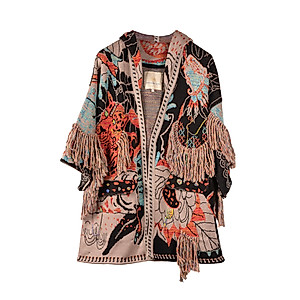 Chekanka San|Mixi Multicolor Poncho Coat for Men|Boho Chic Style|Miyuki beads|Long Coat|Inspired in the Mayan Jungle - S