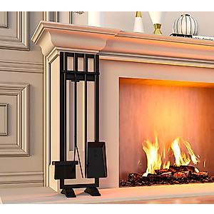 Fire Beauty Fireplace Tools Set 5 Pieces Fireside Accessories Fire Kit Stand Woodstove Tools Holder Wrought Iron Handle Indoor Fireset Stand