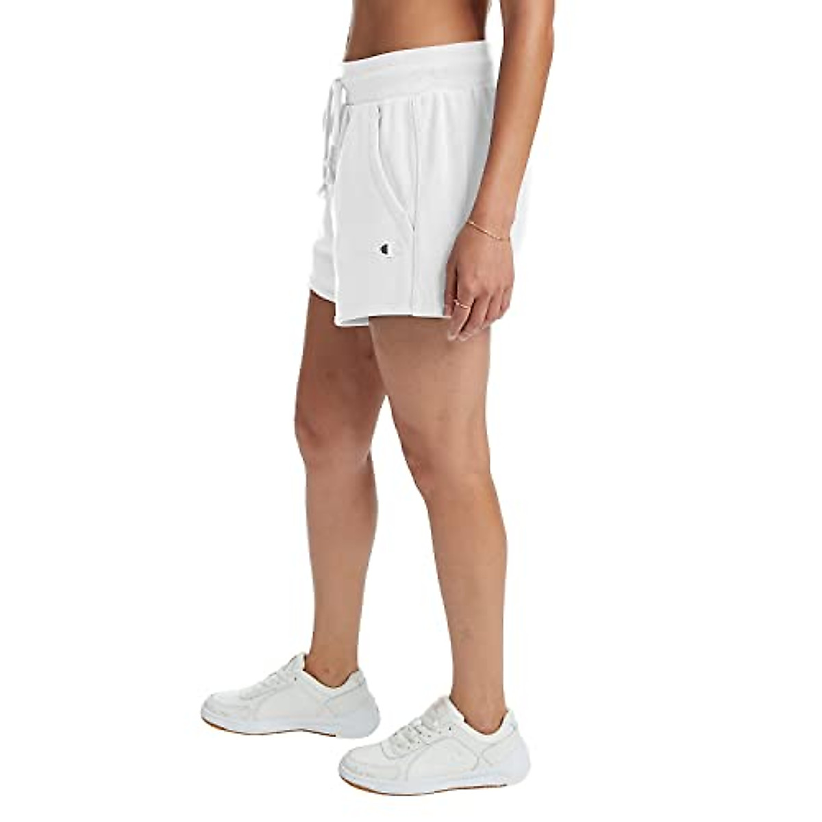 Champion Reverse Weave Fleece-Drawstring, Women’s Shorts, 3', White C-Patch Logo, Small