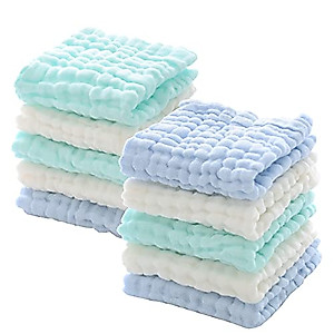 MUKIN Baby Washcloths - Soft Face Cloths for Newborn, Absorbent Bath Face Towels, Baby Wipes, Burp Cloths or Face Towels, Baby Registry as Shower. Pack of 10 (Green,Blue,White)