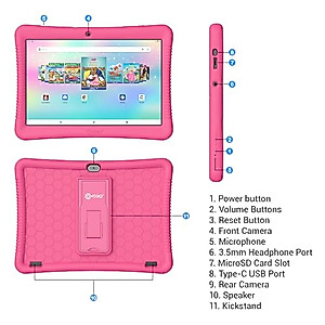 Contixo Kids Tablet K102-10-inch HD, Ages 3-7 Toddler Tablet, Parental Control, Android 10, 64GB, WiFi, Learning Tablet for Children with Disney E-Book Pre-Installed, Kid-Proof Case, Pink