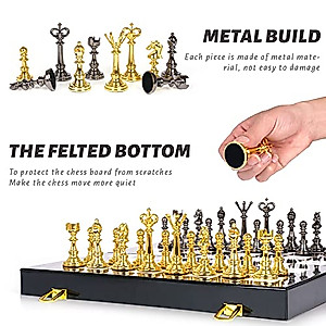 Metal Chess Set and Checkers Game Set 15 inch(2 in 1) Chess Board Games for Adults Kids Metal Chess Pieces & Portable Folding Wooden Chess Board Travel Chess Sets Metal Chess Pieces with Storage Box