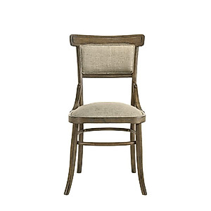 Lilola Home Bistro Vintage Walnut Dining Table with Extension Leaf and Off White Fabric Dining Chairs