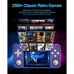 RG351P Handheld Game Console, Retro Game Console Open Linux System 3.5 Inch IPS Screen, Portable Game Console with 64G TF Card and 2500+ Video Game Classic Games 3500mAh Battery (Purple)