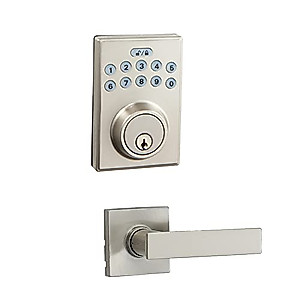 Amazon Basics Contemporary Electronic Keypad Deadbolt Door Lock With Passage Lever, Satin Nickel, 6.62 cm x 11.81 cm