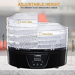 Adiding Food Dehydrator Machine, Dehydrator with 4 BPA Free Trays, Digital Timer & Temperature Control, 350W Food Dryer for Fruit Vegetable Meat Beef Jerky Herbs Pet Treats