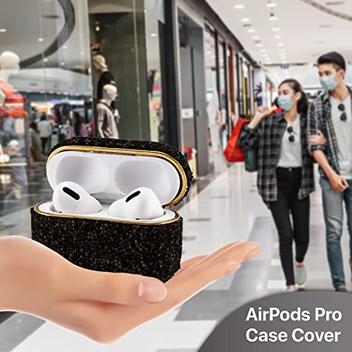 LAX Gadgets AirPods Pro Case Cover - Protective Compatible with Apple AirPod Pro - Lightweight Case with Carabiner Key Ring  Easy to Use - Rhinestones Black