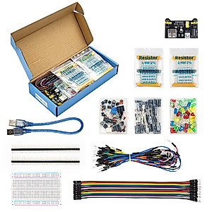 REXQualis Electronics Basic Kit w/Power Supply Module, Breadboard, Jumper Wire, LED,Resistor, comes with more than 300pcs sensors and components for fun and simple electronic projects.