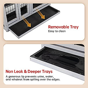 Rabbit Hutch Indoor and Outdoor Rabbit Cage 37 Inch Wide Wooden Hutch House Guinea Pig Cage with Wheels Rolling Large Hutch Cage,Grey