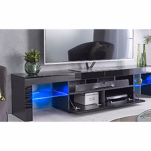 MMT Furniture Designs Ltd TV Console, TV Stand Cabinet 78" Long for 55 65 75 90 inch TV Screens – Entertainment Centre Desk with Lights - Media Shelf – Black