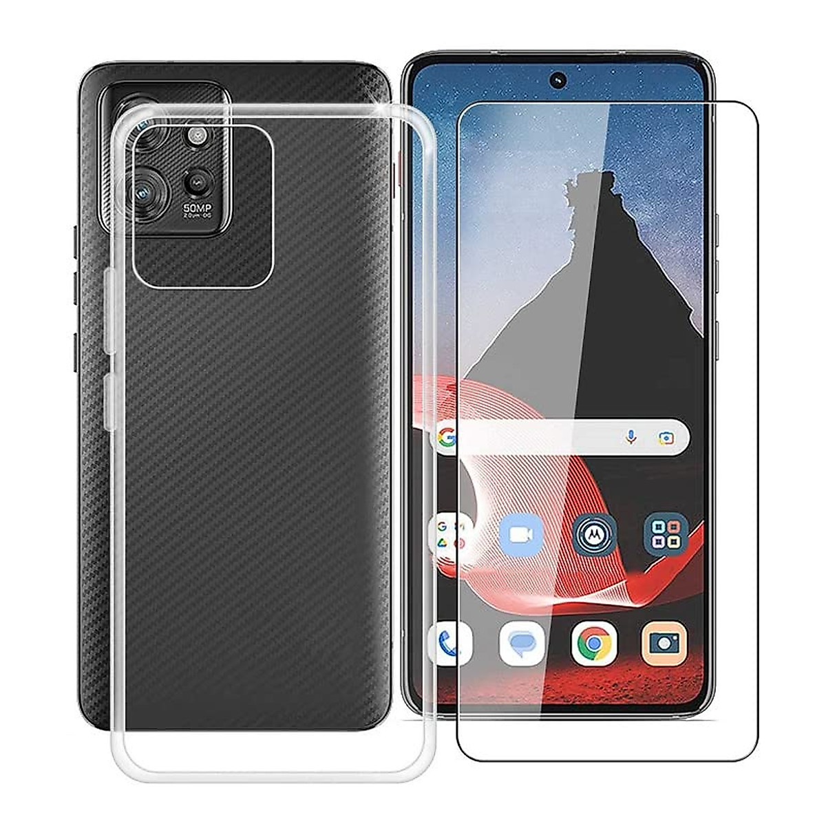 HGJTF Phone Case for Motorola ThinkPhone (6.6") with 1 X Tempered Glass Screen Protector, Slim Clear Shockproof X Anti-Scratch Soft TPU Gel Cover for Motorola ThinkPhone - Transparent