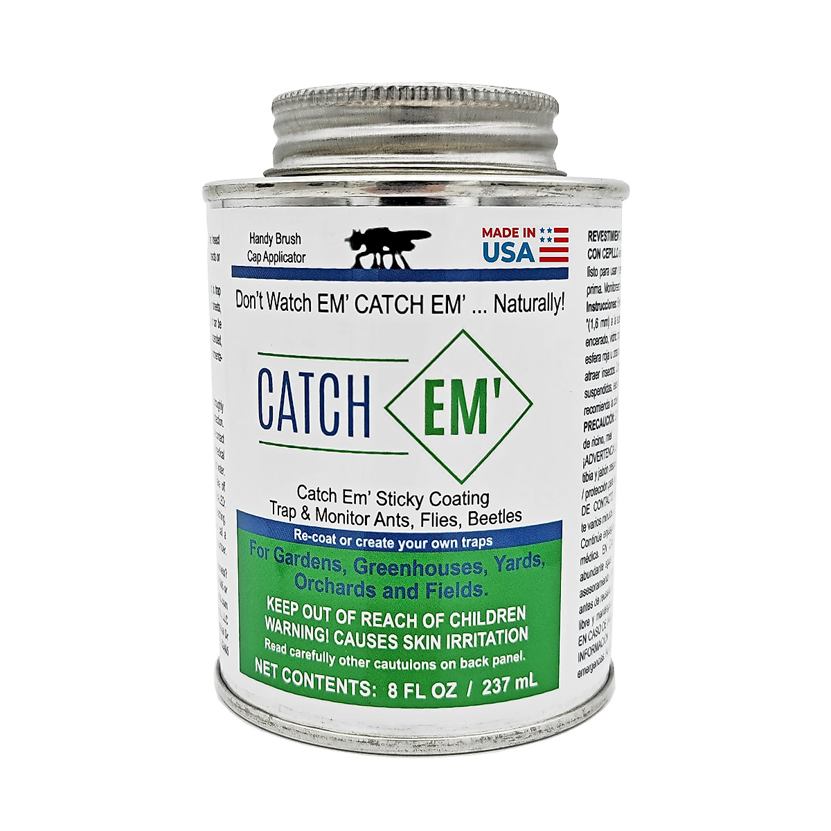 Catch EM' Sticky Coating 8oz Brush on Insect Trap Coating(Brush Cap)