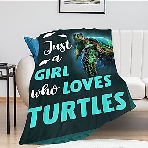 Just A Girl Who Loves Turtles Blanket, Teal Sea Turtle Decor Throw Blanket Gifts for Girls Super Warm Soft Plush Lightweight Fleece Flannel Blanket Winter Bedding Blanket for Kids Adults Women 40"x50"