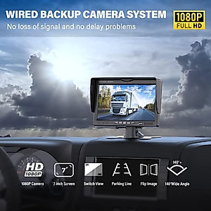 DVKNM Upgrade Dual Backup Camera Monitor Kit 7'' HD 1080P IP69 Waterproof Rearview Reversing Rear View Camera Monitor for Truck Trailer Semi-Trailer Box Truck RV Pickup Truck Easy Installation (TZ102)