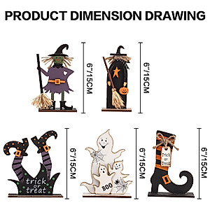 SY Super Bang 5pcs Halloween Wooden Decorations, Halloween Tabletop Centerpiece Craft Decor Including Witch/Ghost/Shoes Decor for Home, Indoor, Holiday, Party Supplies, Kid's Gift.